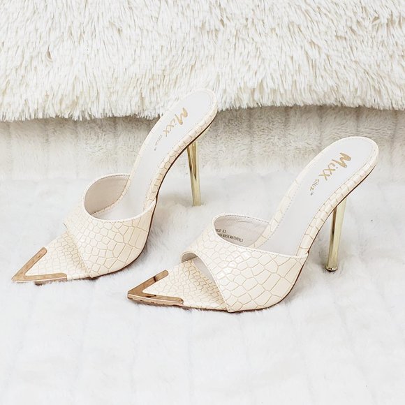 Mixx Shuz | Shoes | Venous Nude Slip On Pointy Toe High Heel Slides ...